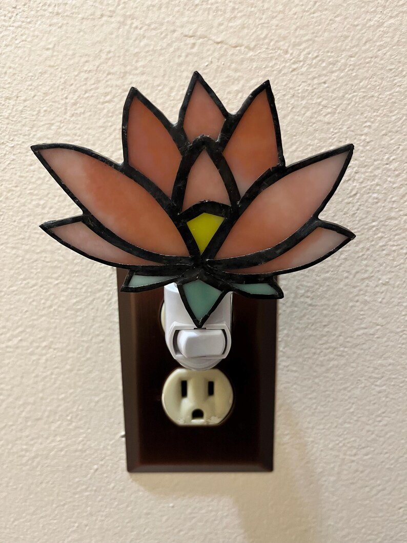 Handcrafted Lotus Flower Stain Glass Nightlight, Pink Lotus Stained ...