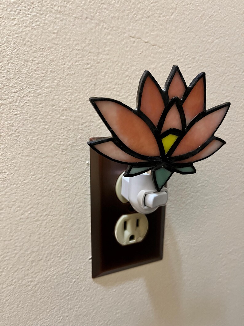 Handcrafted Lotus Flower Stain Glass Nightlight, Pink Lotus Stained ...