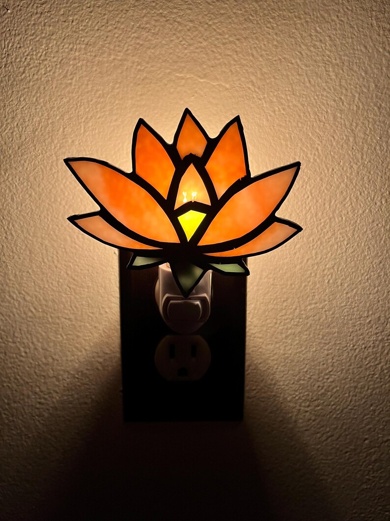 Handcrafted Lotus Flower Stain Glass Nightlight, Pink Lotus Stained ...