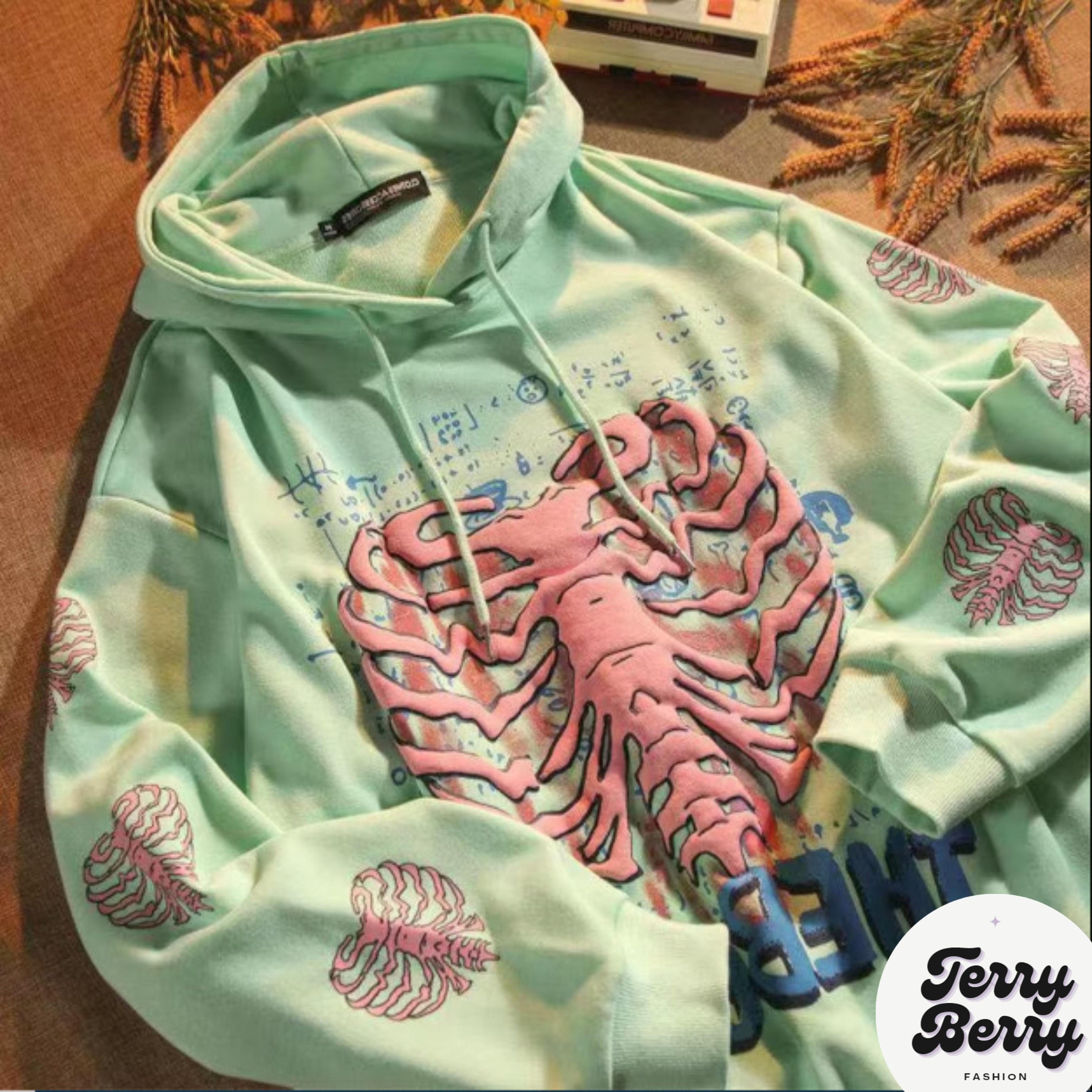 Y2K Bone Loose Hoodie, Skeleton Grunge Streetwear Pullover, Skeleton ...