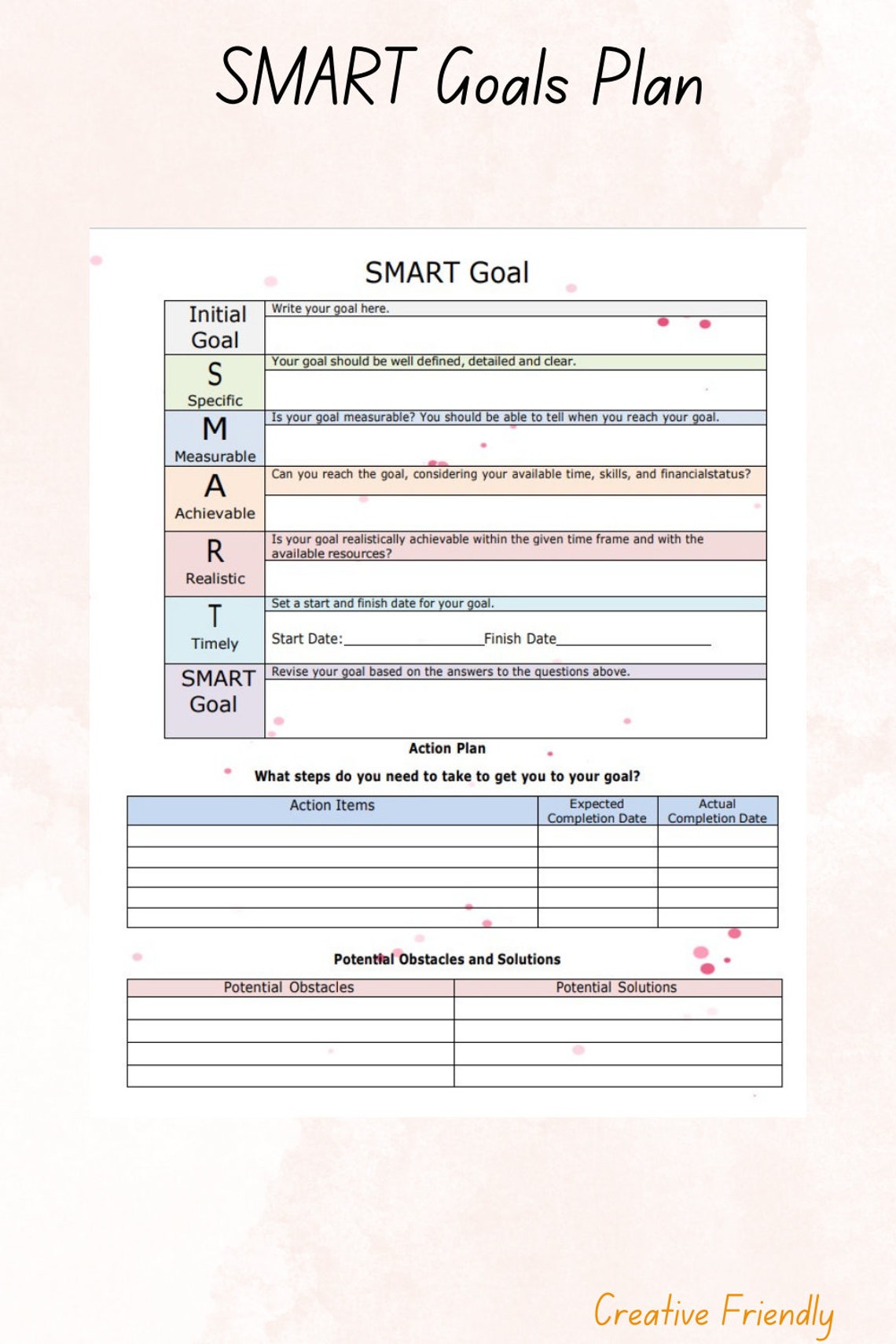 SMART Goals Template With Action Steps, Pdf, SMART Goal Setting ...