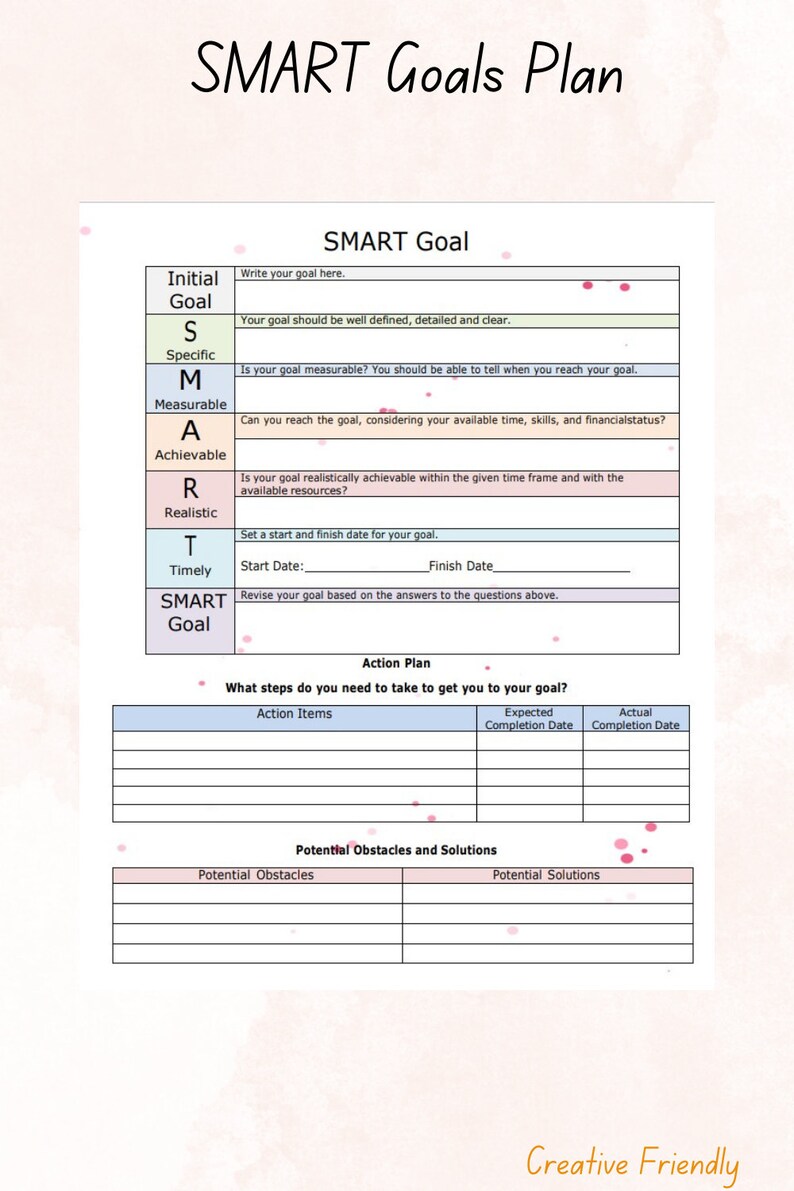 SMART Goals Template With Action Steps, Pdf, SMART Goal Setting ...