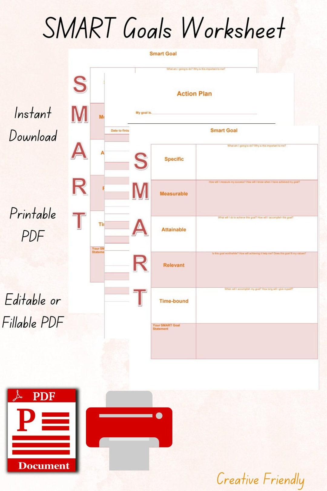 SMART Goals Worksheet Color With Action Plan - Etsy