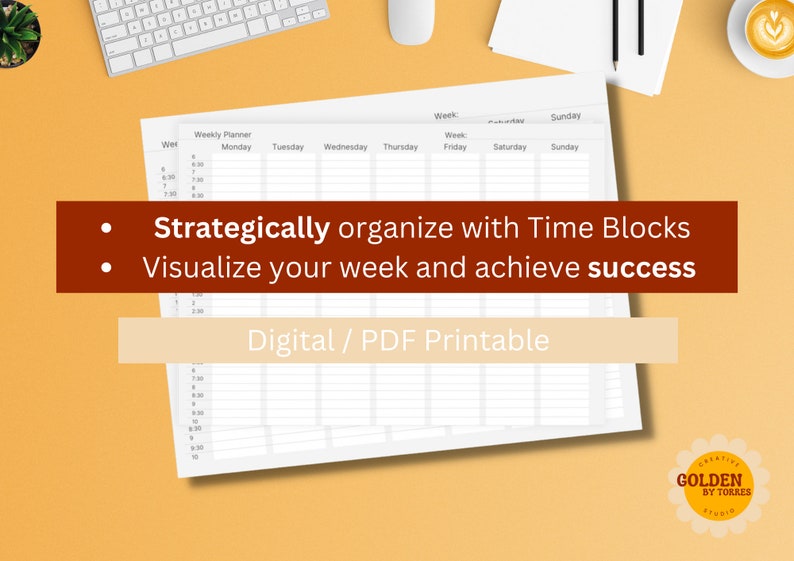 Time Block Weekly Planner / Digital PDF Printable Simple Productivity ...