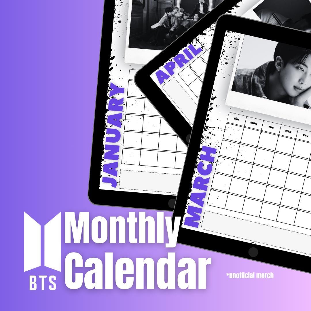 BTS Digital, Printable 2025 Monthly Calendar - Etsy