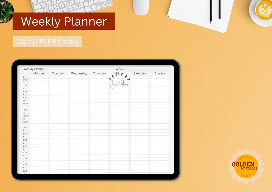 Time Block Weekly Planner / Digital PDF Printable Simple Productivity ...