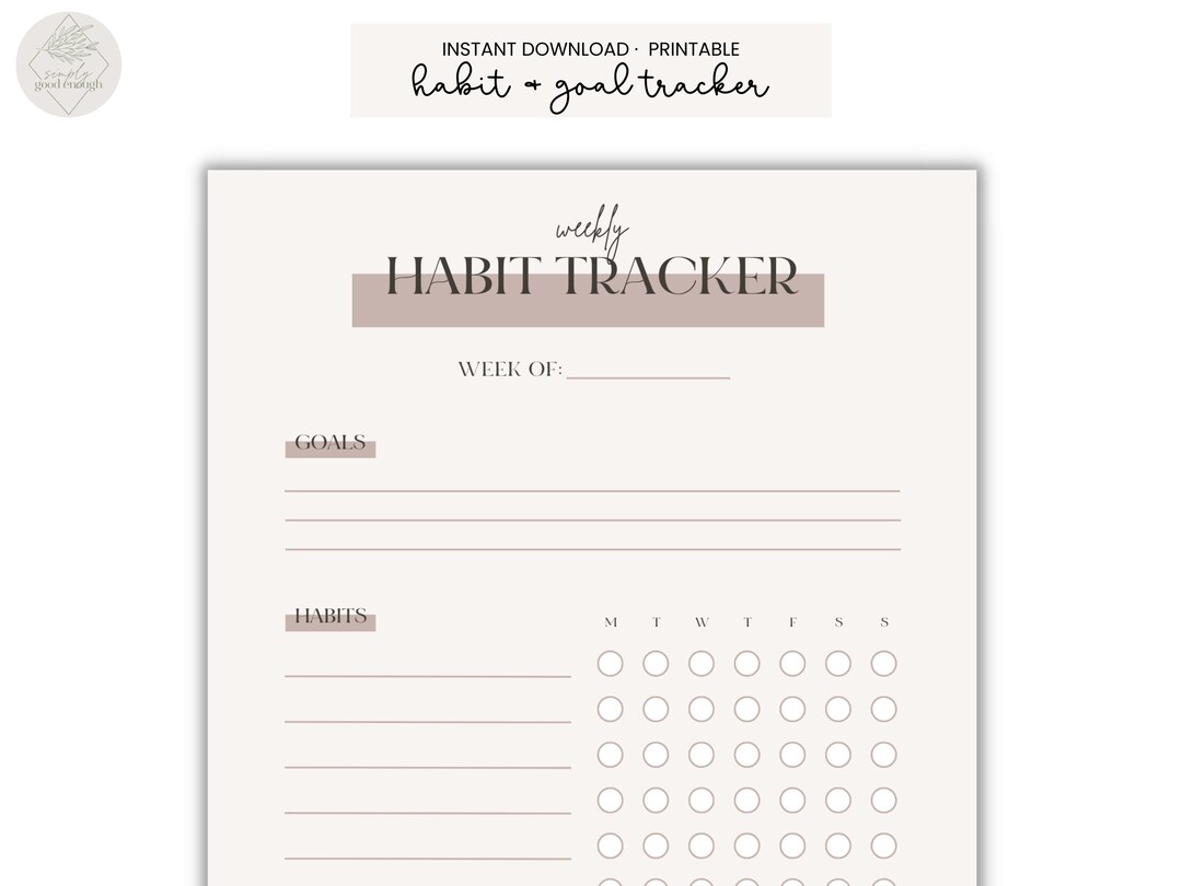 Modern Weekly Habit and Goal Tracker, Printable Habit and Goal Tracker ...