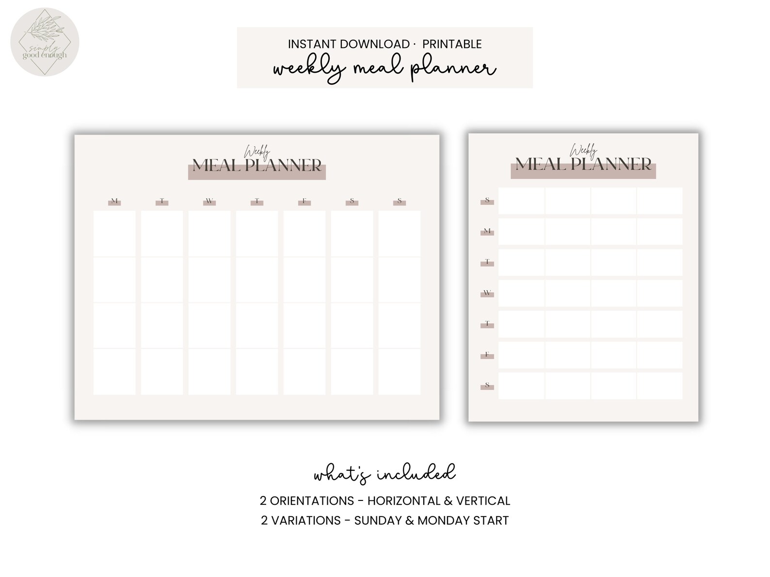 Modern Weekly Meal Planner, Printable Meal Planner, Tan Meal Planner ...