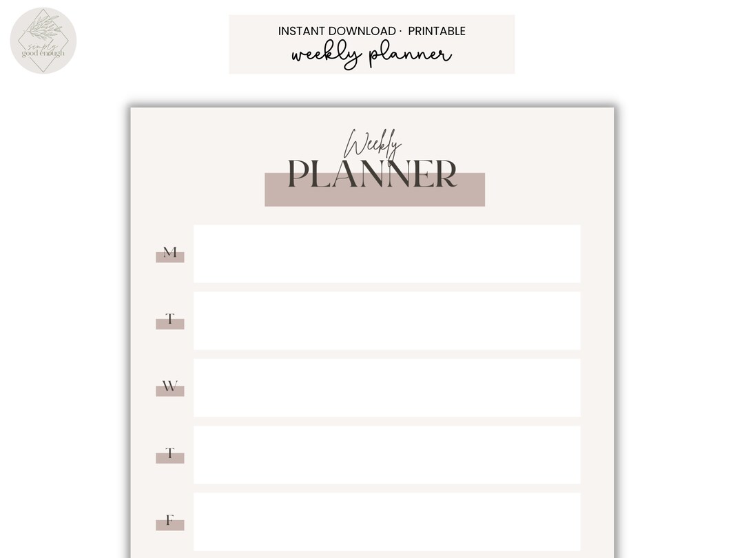 Modern Weekly Planner, Printable Planner, Tan Planner, Horizontal ...