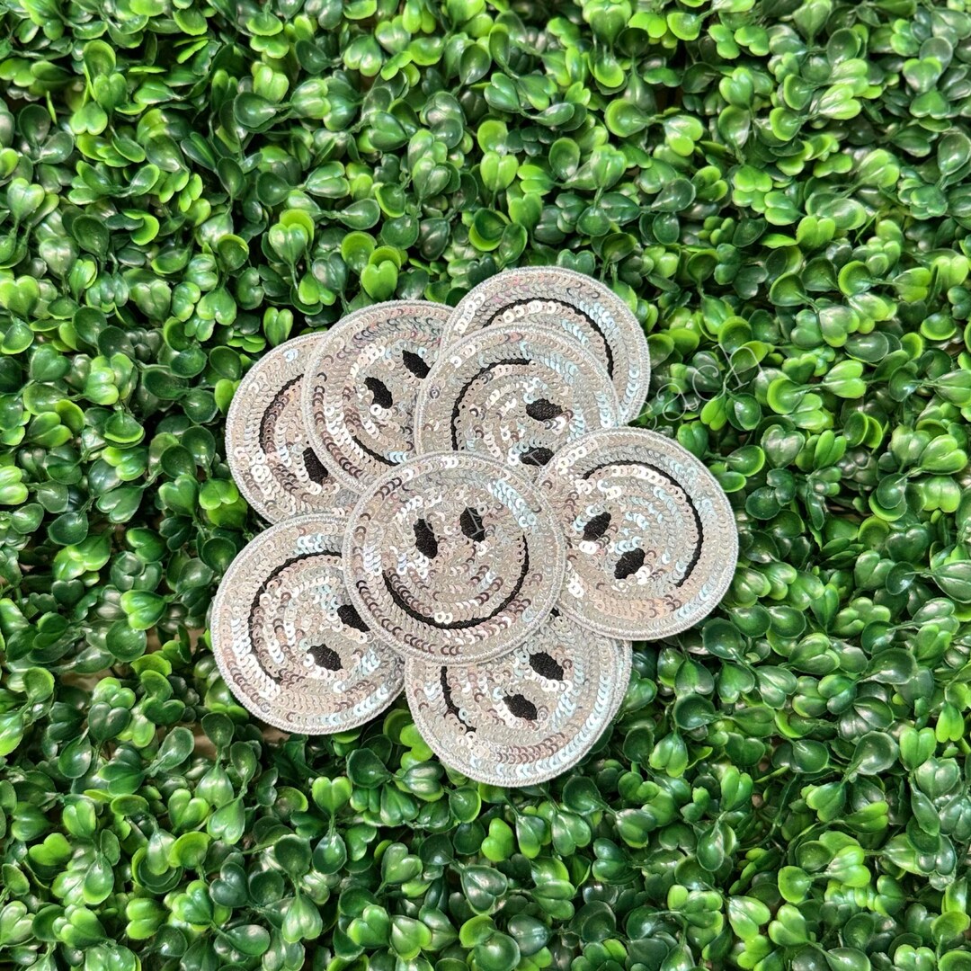 Silver Sequin Smiley Patch Smiley Iron on Patch Accessory Patch Hat Filler Patch Trendy Hat ...