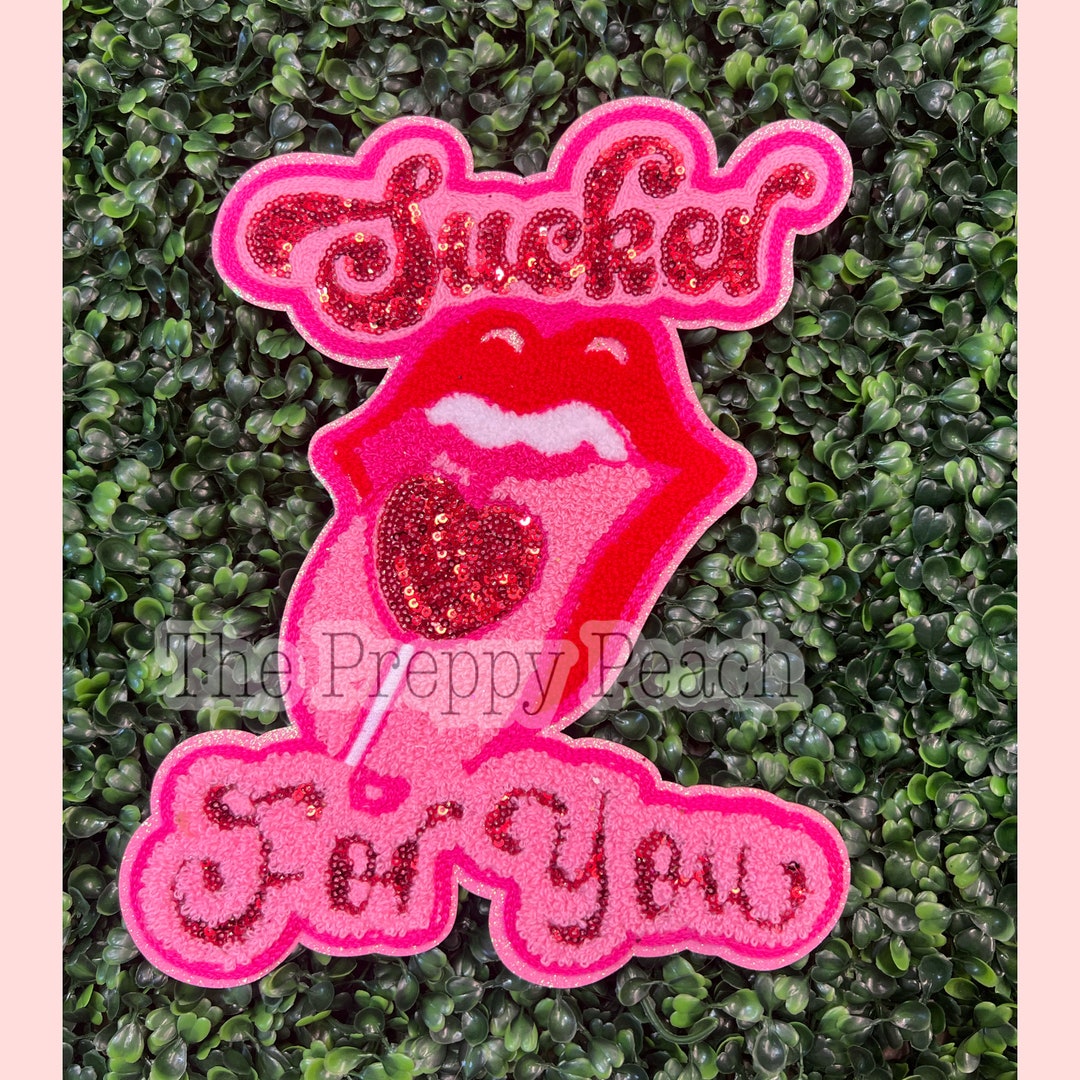 Sucker for You Chenille Patch Sequin Chenille Patch Large Chenille Patch Valentines Chenille ...