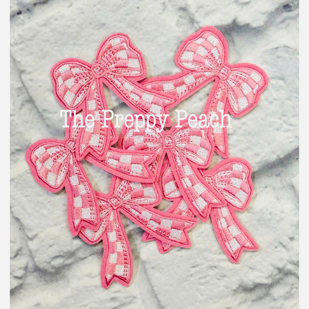 Checkered Bow Iron on Patch Pink Bow Iron on Patch Coquette Girl ...
