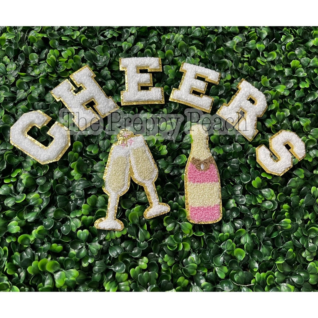 Cheers Champagne Chenille Patch Set Champagne Iron on Patch Cheers Patch New Years Patch Iron on ...