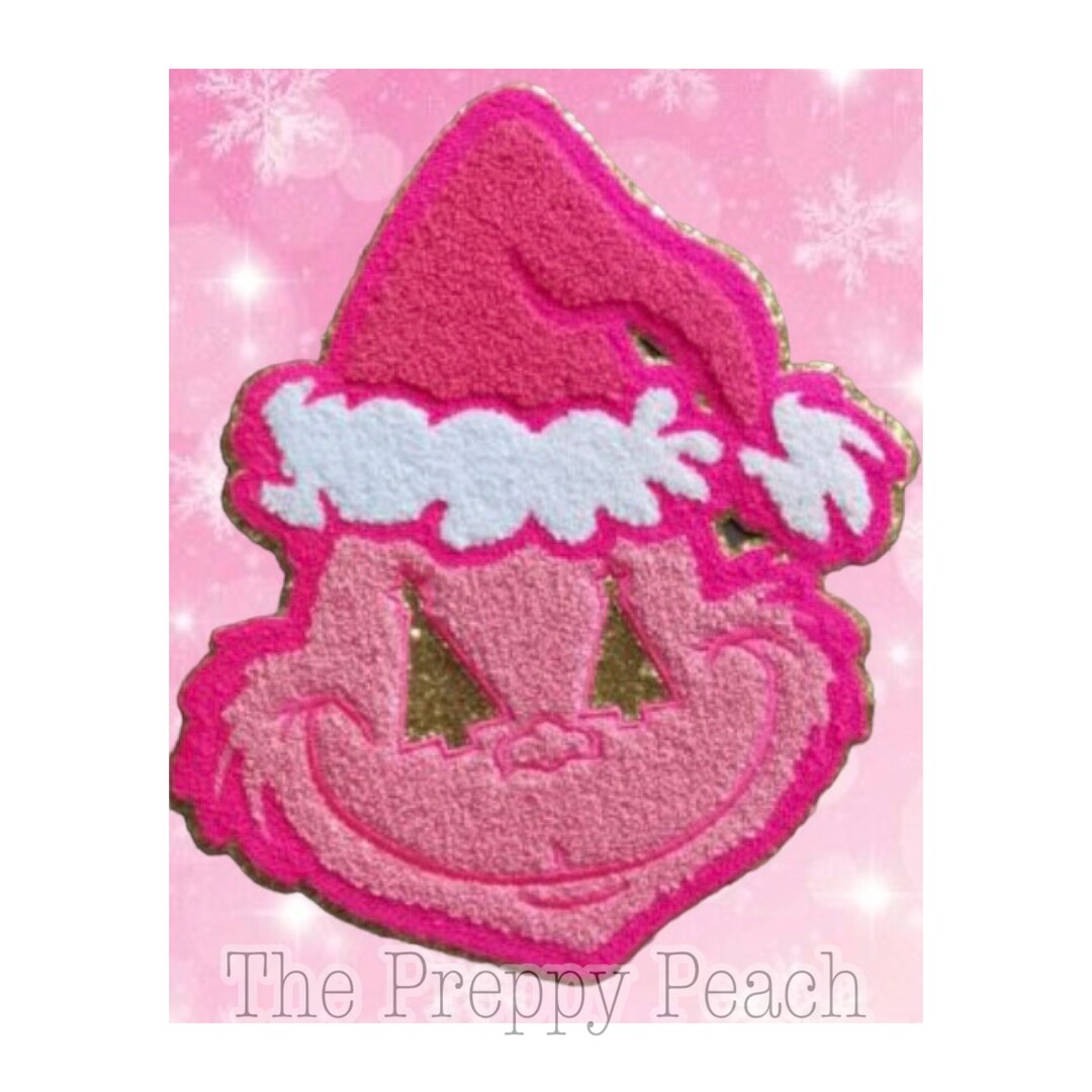 Pink Grinchhhh Large Iron on Chenille Patch Christmas Chenille Patch Large Chenille Patch Pink ...