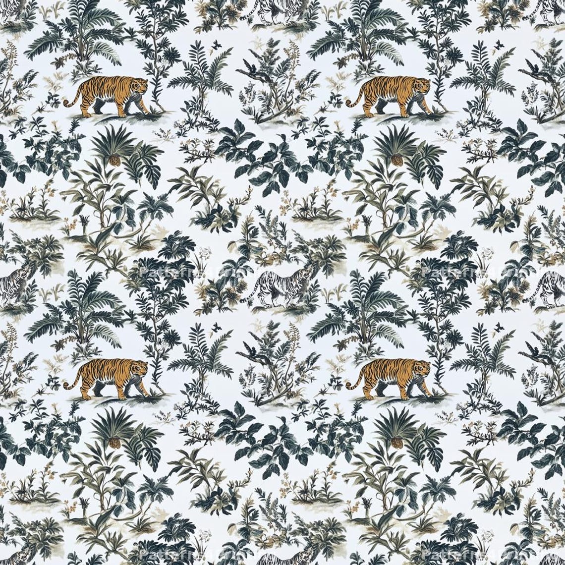 Nature-inspired Tiger Digital Pattern Print Seamless Fabric Design Exotic Botanical Jungle Art ...