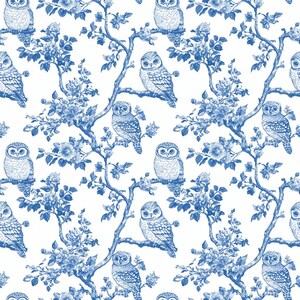 Blue Floral Owl Digital Pattern Print Seamless Design for Fabric and ...