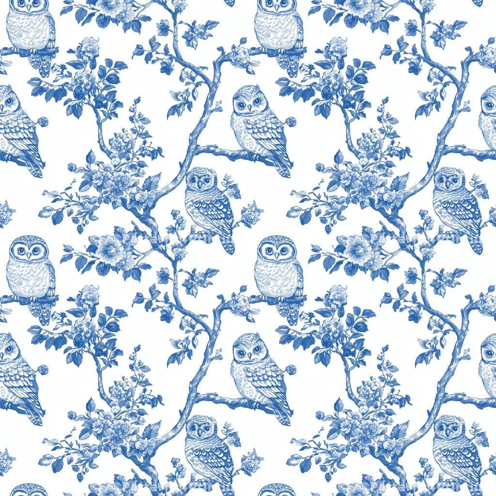 Blue Floral Owl Digital Pattern Print Seamless Design for Fabric and ...