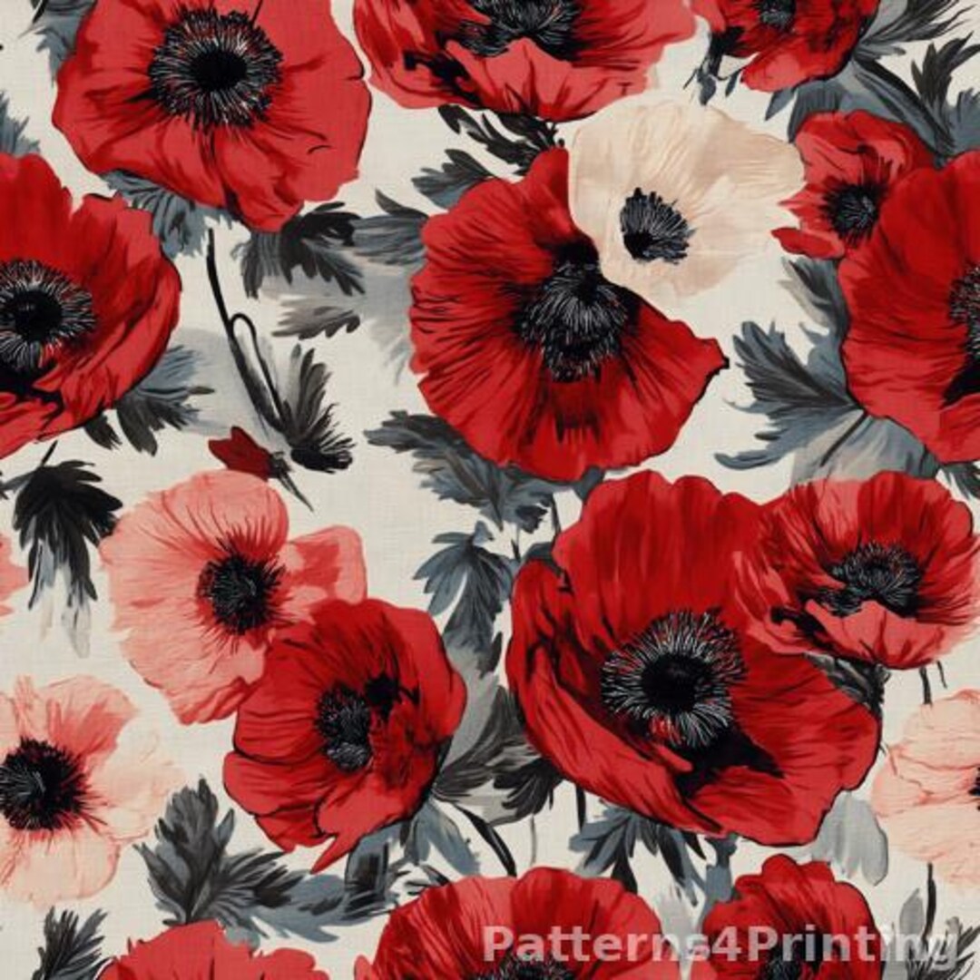 Rich Red Floral Digital Pattern Print - Seamless Fabric Design for ...