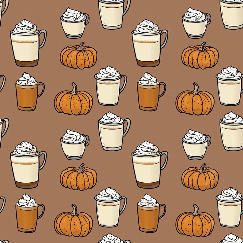 Cozy Autumn Coffee Pumpkin Digital Pattern Seamless Print for Fabric ...