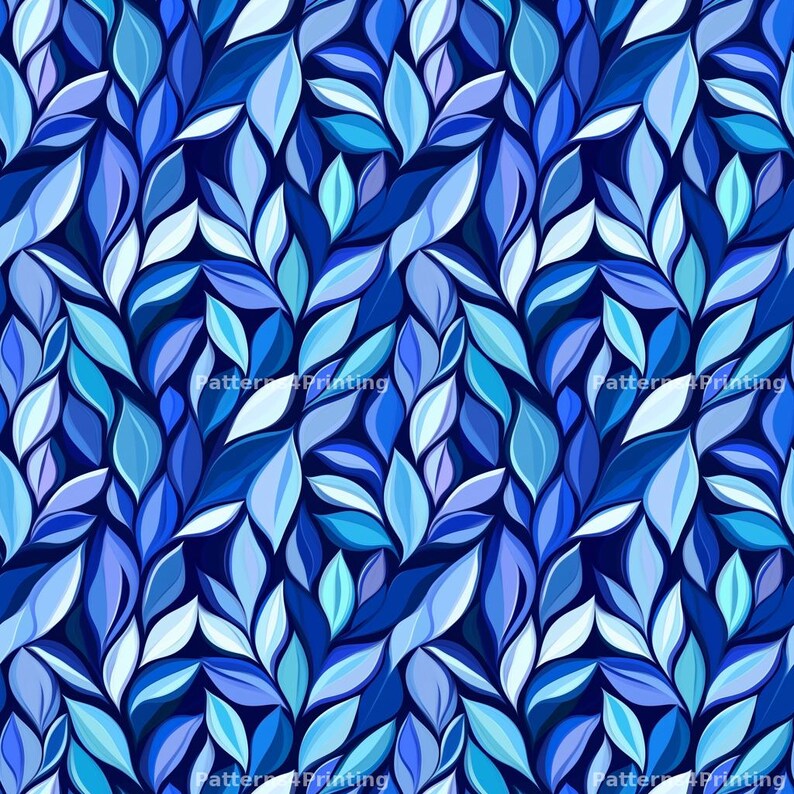 Elegant Blue Leafy Digital Pattern Print Seamless Design for Fabric and ...