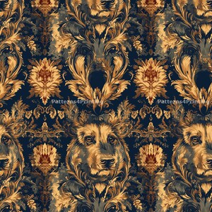 Elegant Floral Dog Portrait Luxe Digital Pattern Print for Fabric ...