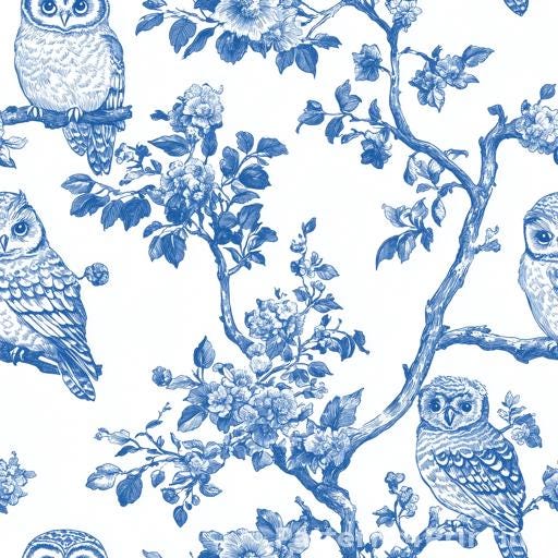 Blue Floral Owl Digital Pattern Print Seamless Design for Fabric and ...