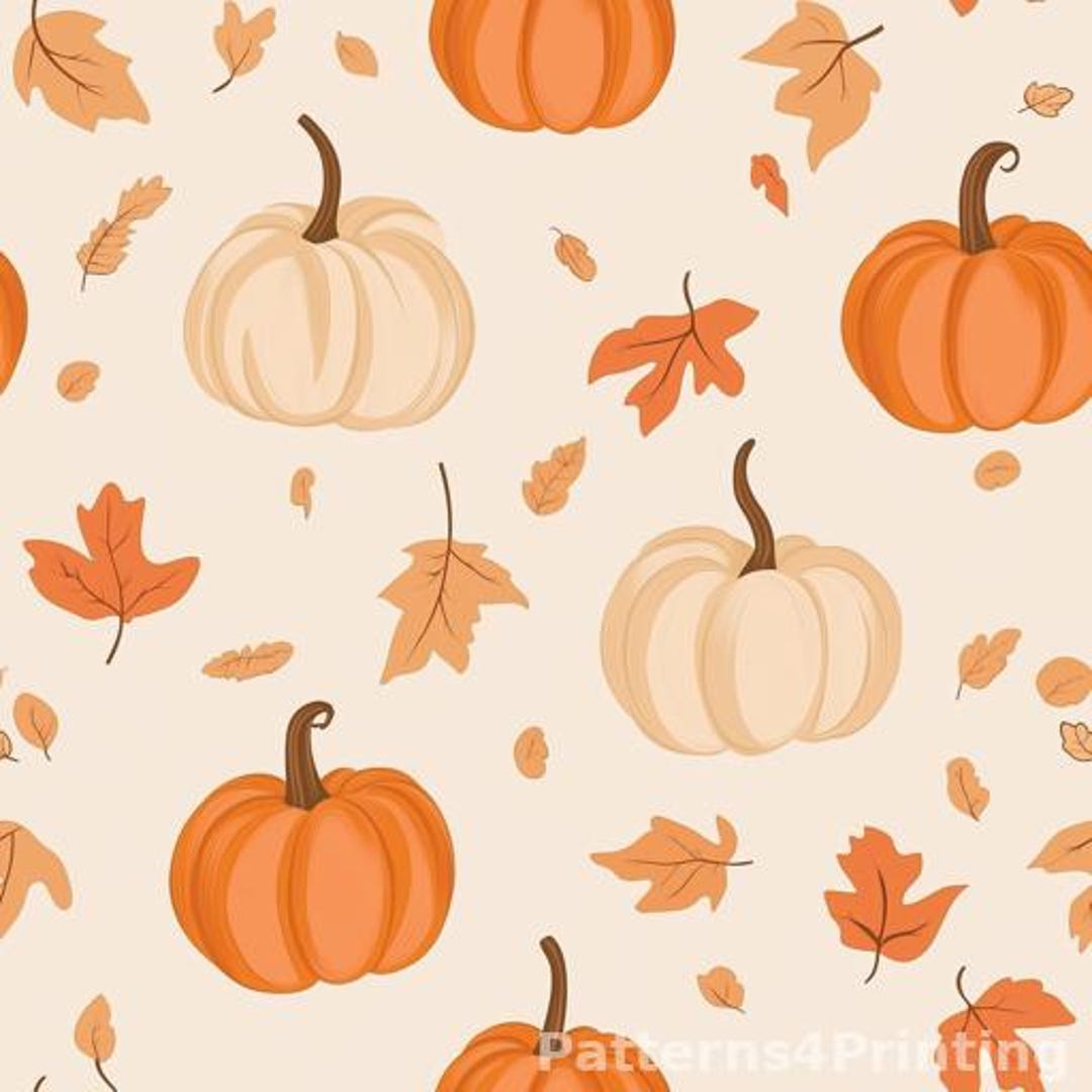 Autumn Pumpkin and Leaf Digital Pattern Print Seamless Fabric Design ...