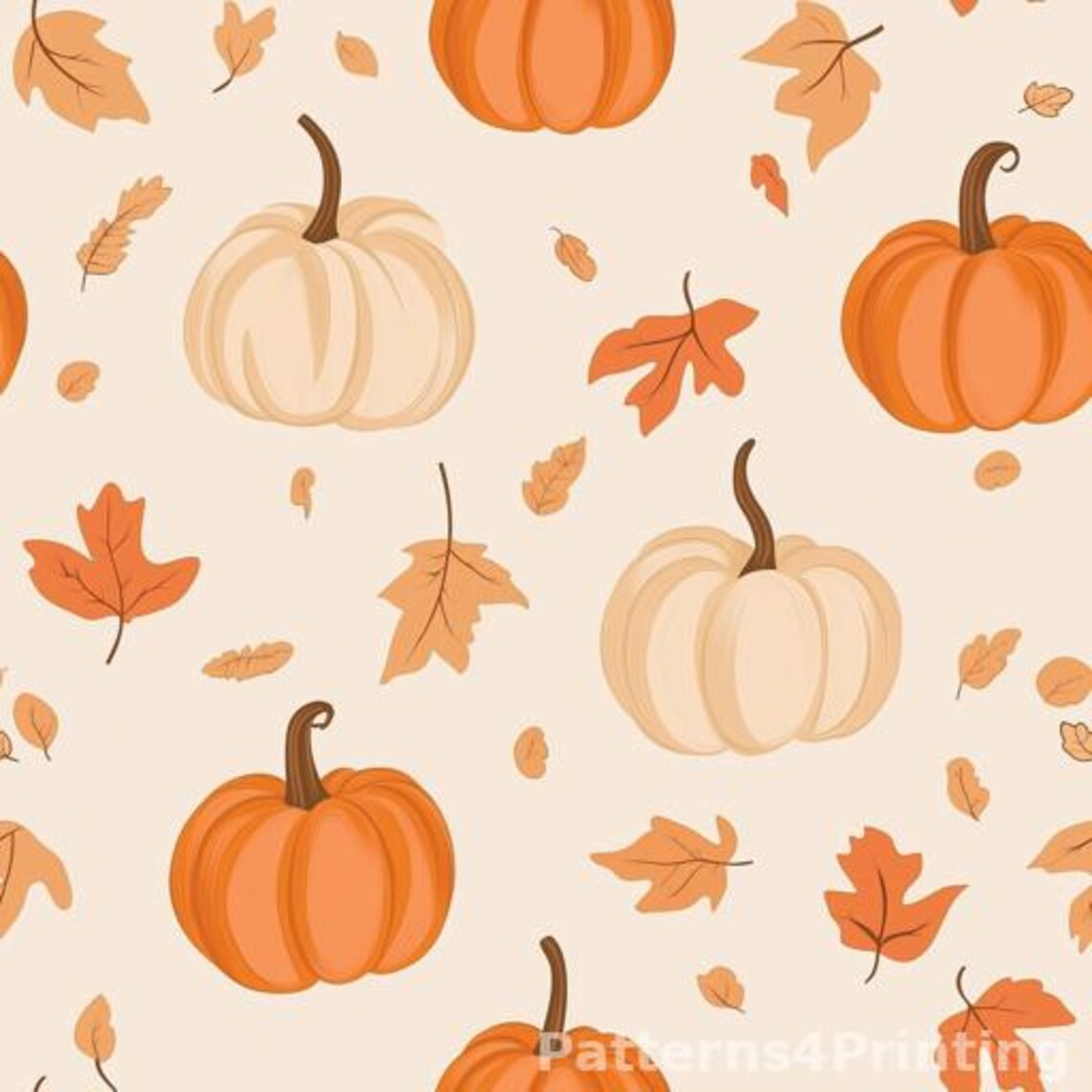 Autumn Pumpkin and Leaf Digital Pattern Print Seamless Fabric Design ...
