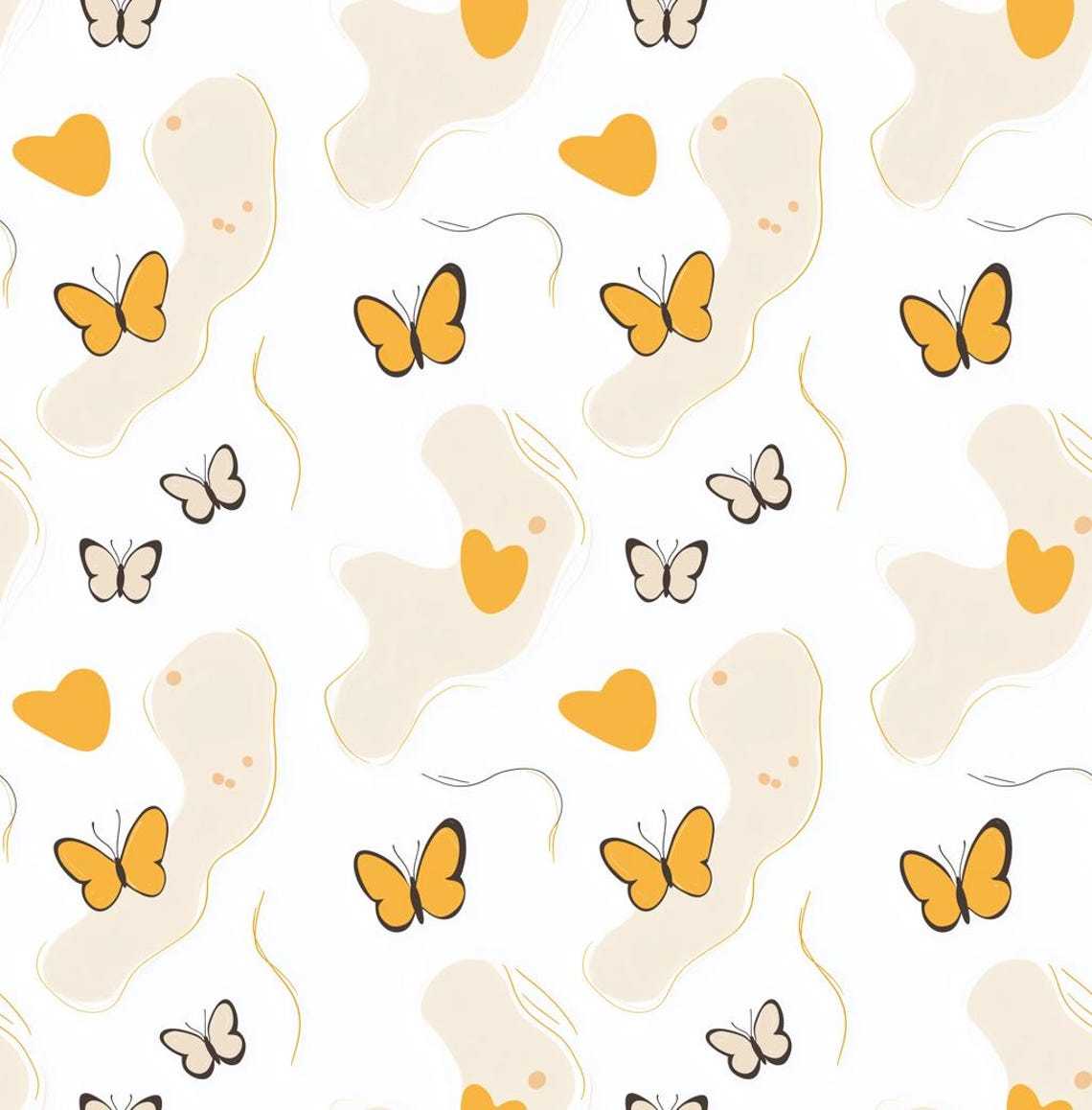 Seamless Butterflies Digital Pattern Print in Soft Yellow and Beige for ...