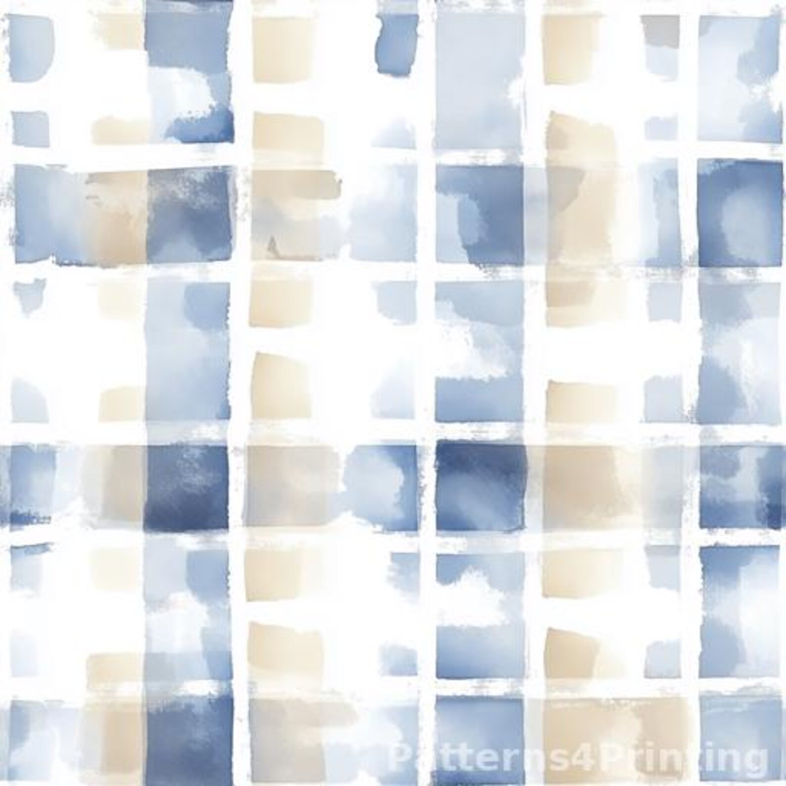 Watercolor Blue Beige Grid Digital Pattern Print Seamless Design for ...