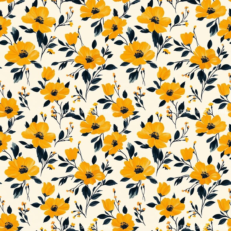 Yellow Floral Digital Pattern Print Seamless Design for Fabric ...