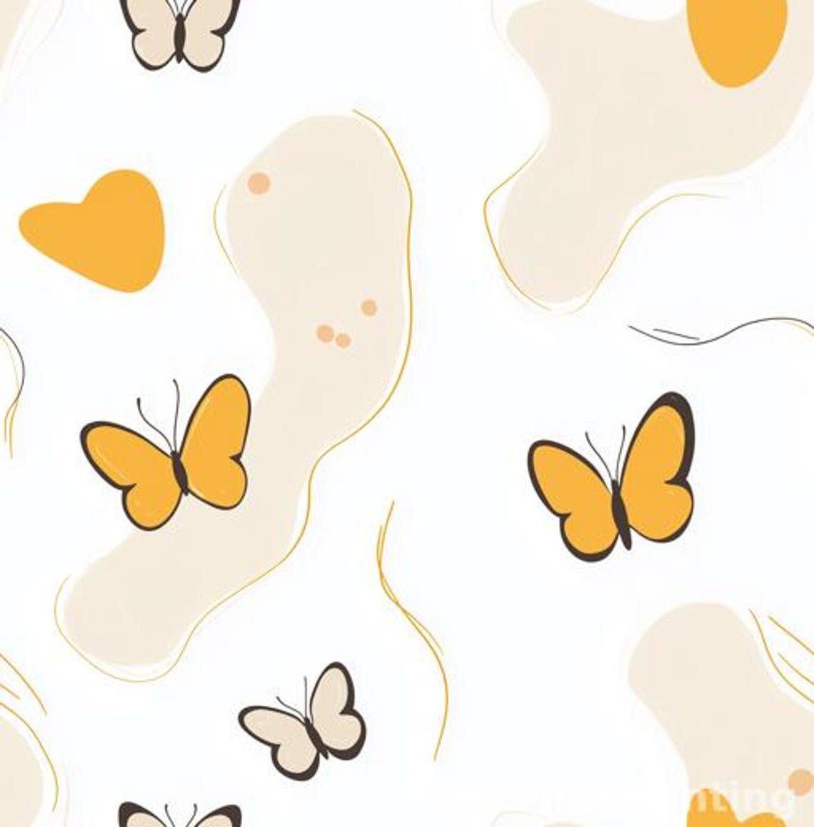 Seamless Butterflies Digital Pattern Print in Soft Yellow and Beige for ...