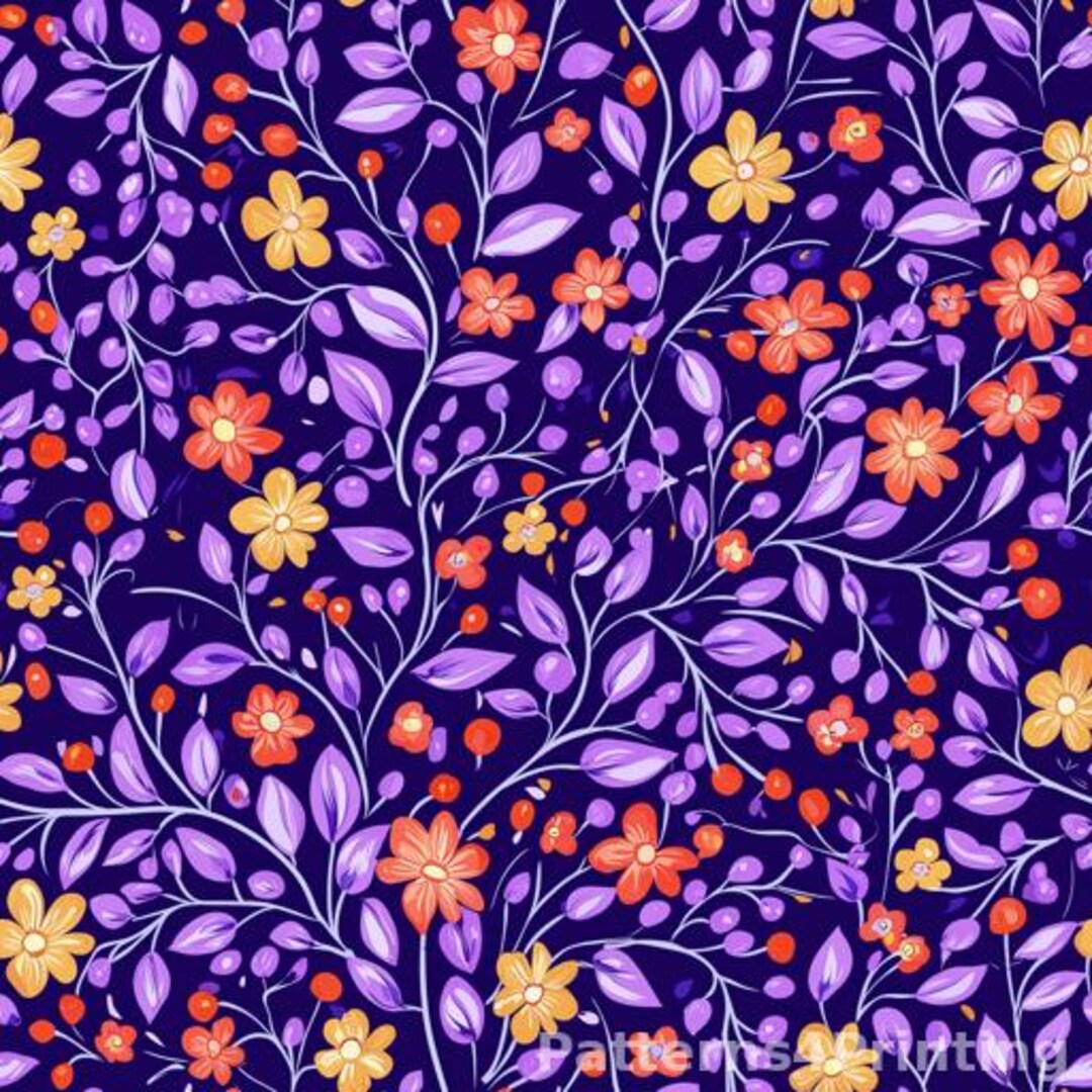 Floral Purple Fabric Print: Vibrant Seamless Design (digital Download ...