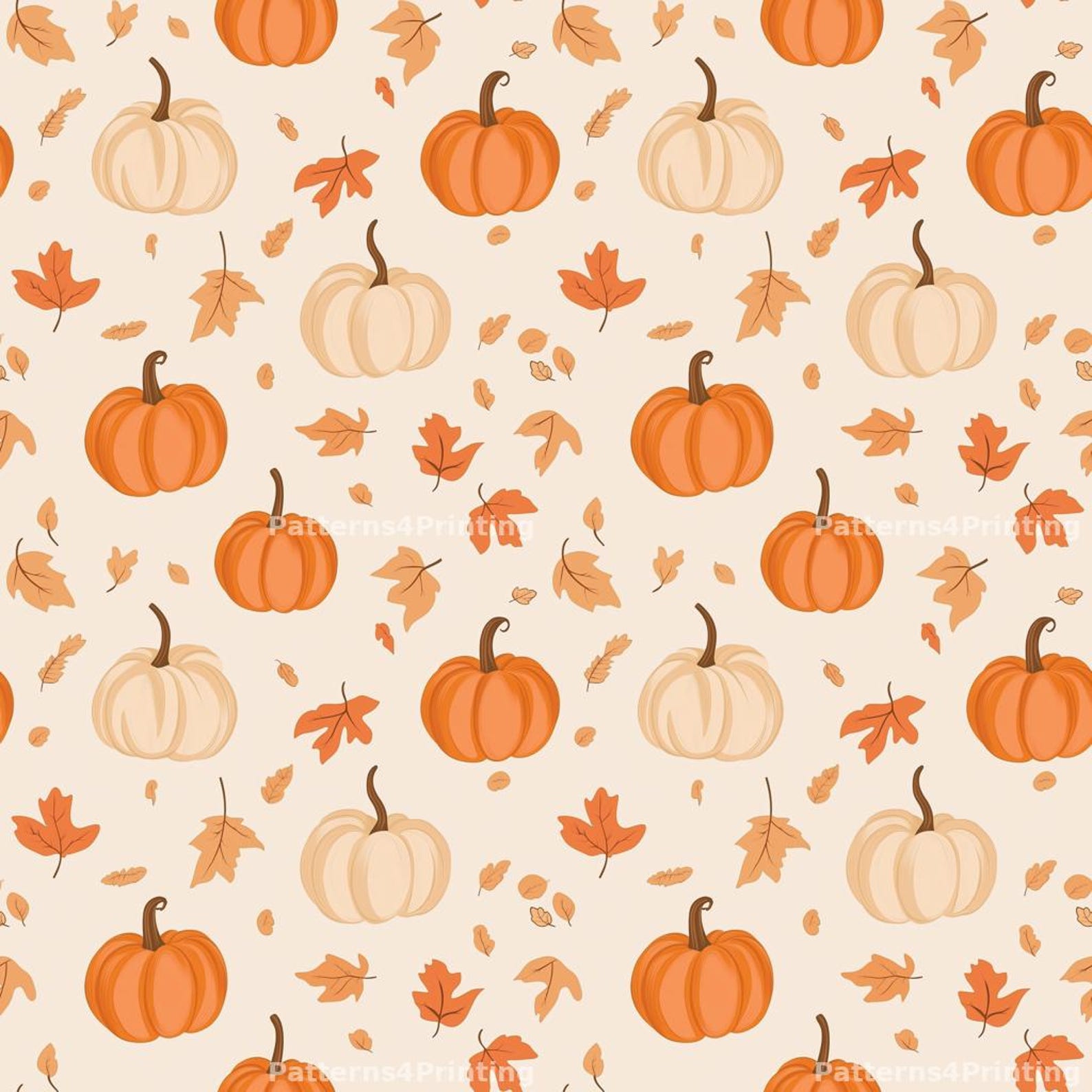 Autumn Pumpkin and Leaf Digital Pattern Print Seamless Fabric Design ...
