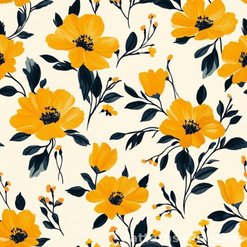 Yellow Floral Digital Pattern Print Seamless Design for Fabric ...