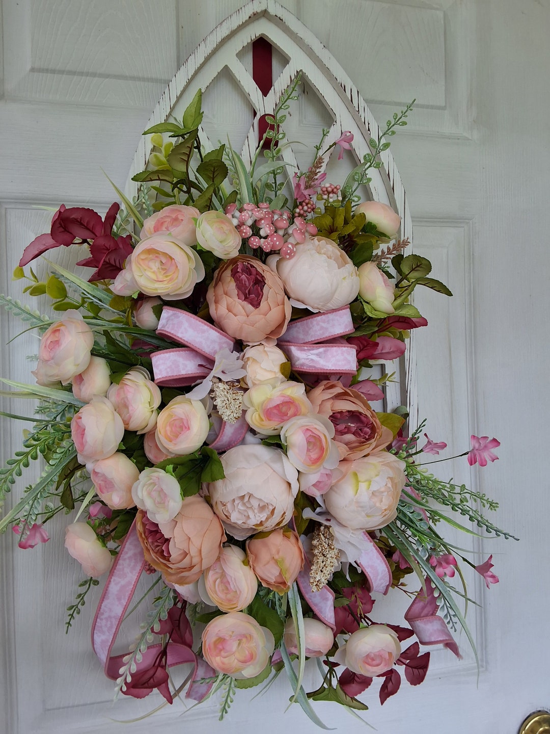Pink Florals on a Window Style Frame With Mushrooms - Etsy