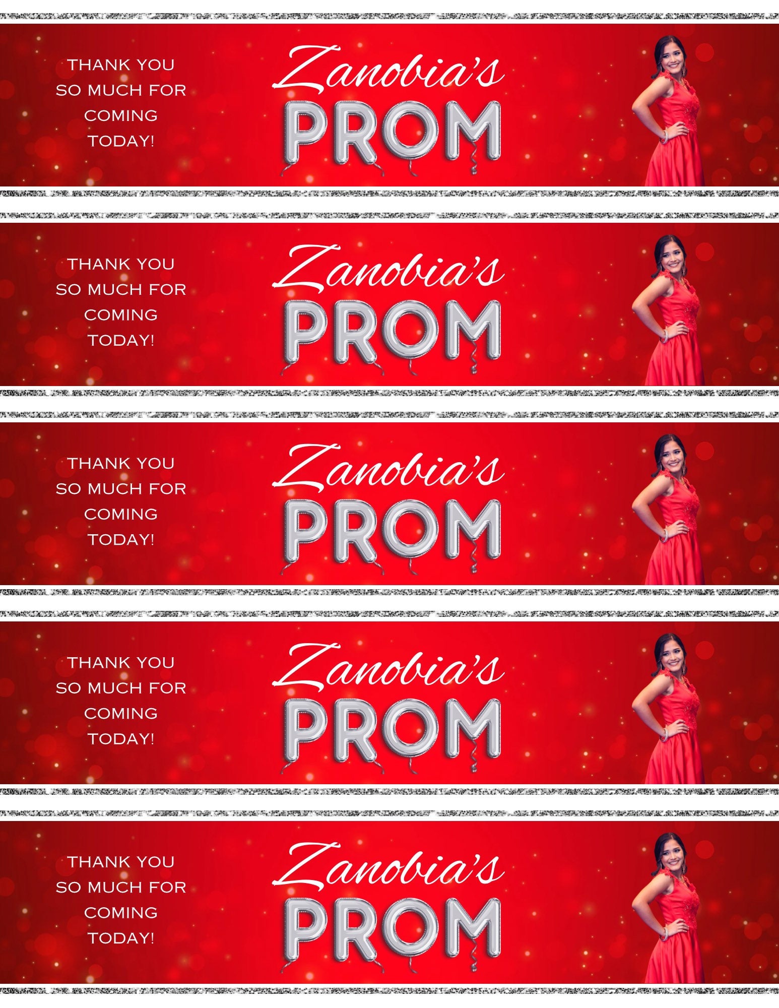 Red and Silver Prom Party Template Bundle, 2024 Prom Chip Bag & Water ...