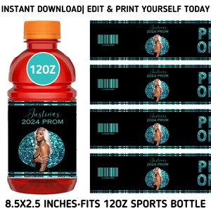 Blue Sparkle Prom Chip Bag & Sports Drink Label Template Bundle ...