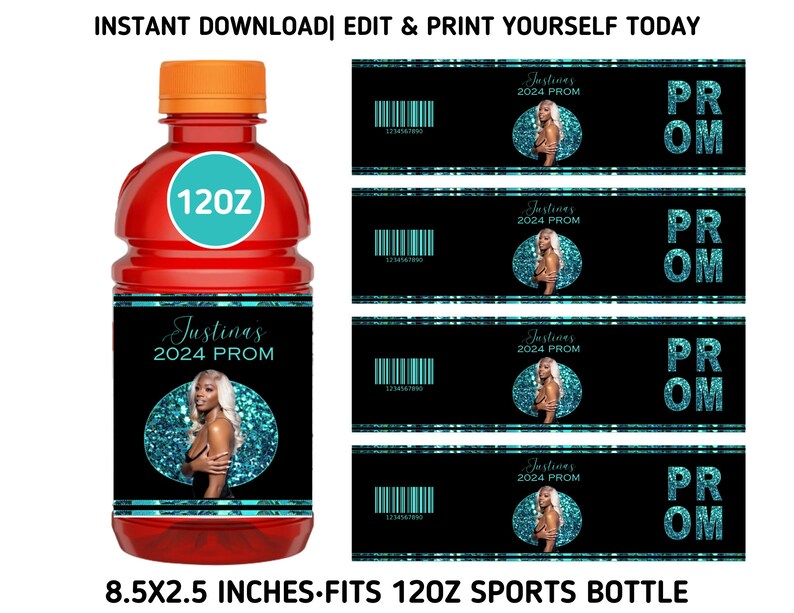 Blue Sparkle Prom Chip Bag & Sports Drink Label Template Bundle ...