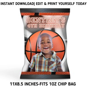 Basketball Birthday Party Template Bundle, Basketball Chip Bag & Water ...