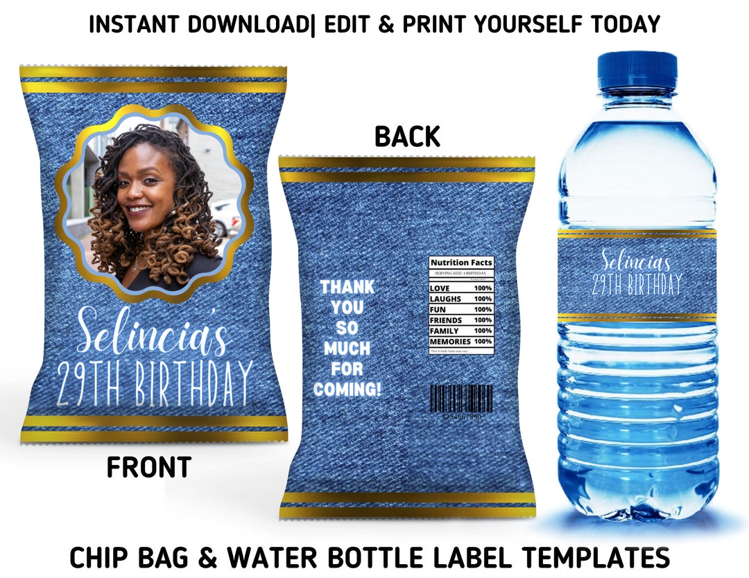 Gold and Denim Birthday Party Template Bundle, Blue Jeans Theme ...