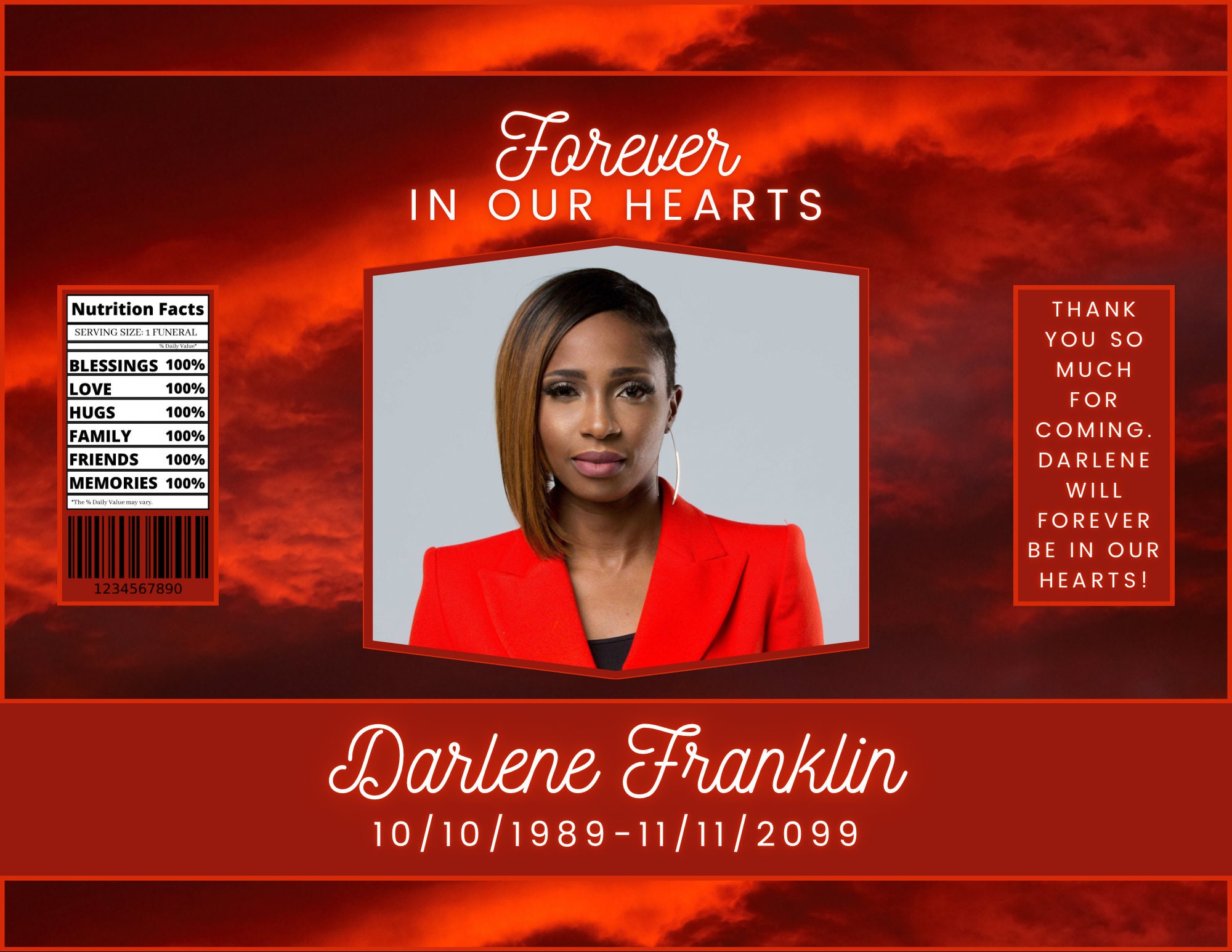 Red Funeral Chip Bag Bundle, Funeral Chips, Sports Drink Bottle Labels ...