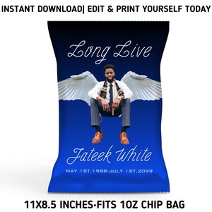 Blue and Black Funeral Template Bundle, Angel Wings Funeral Chip Bag ...
