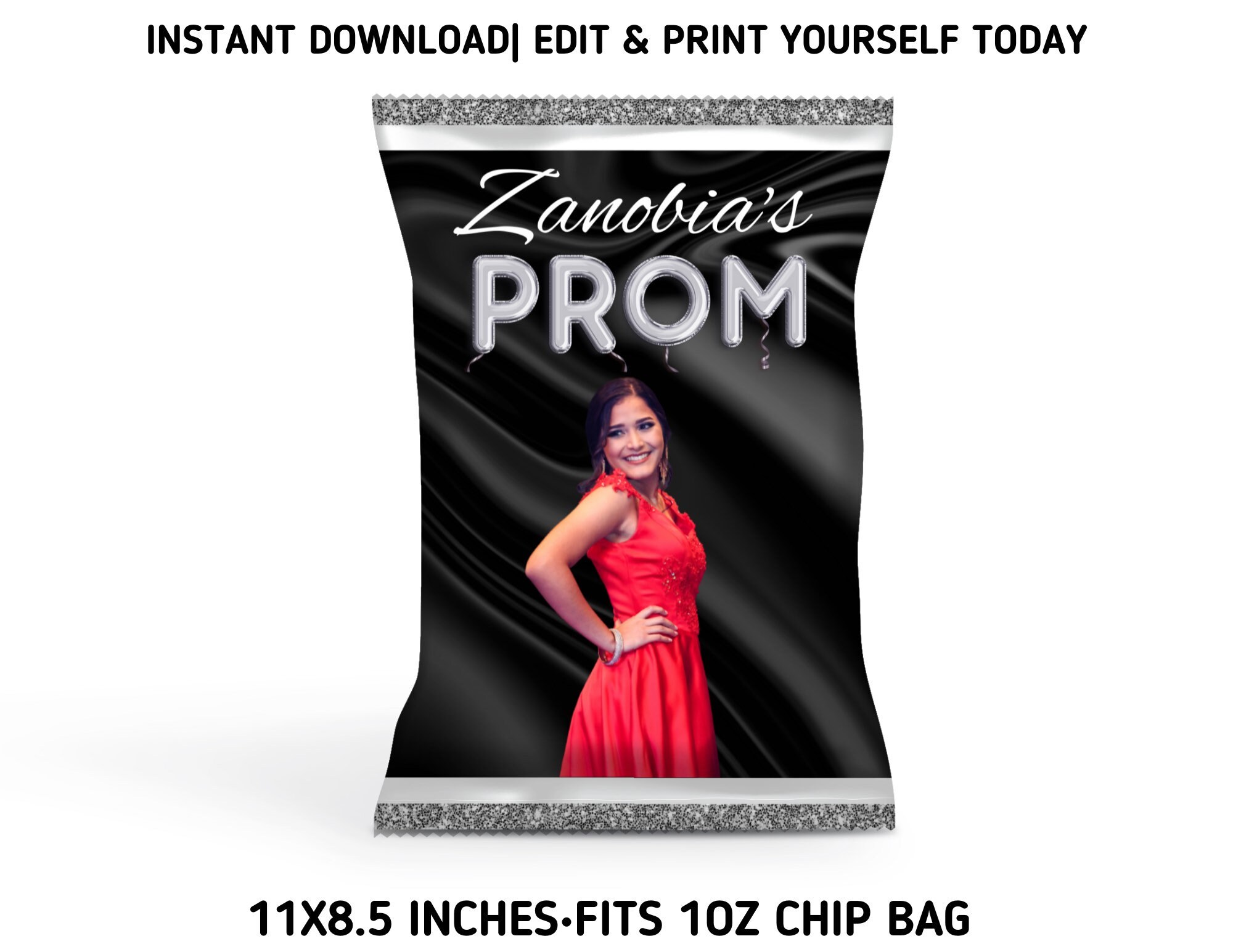Black and Silver Prom Party Template Bundle, 2024 Prom Chip Bag & Water ...