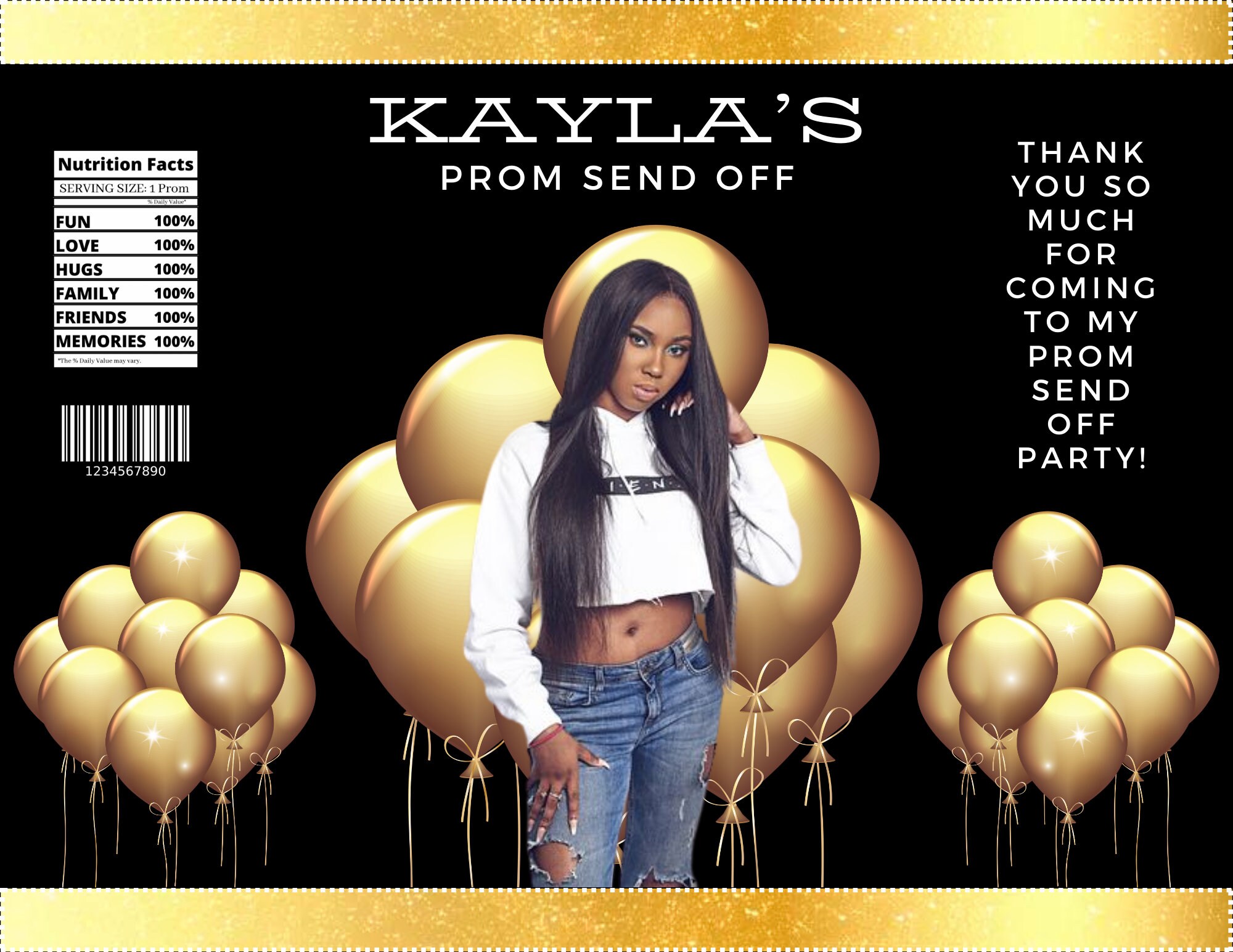 Black/gold Prom Party Template Bundle, 2024 Prom Chip Bag & Water ...