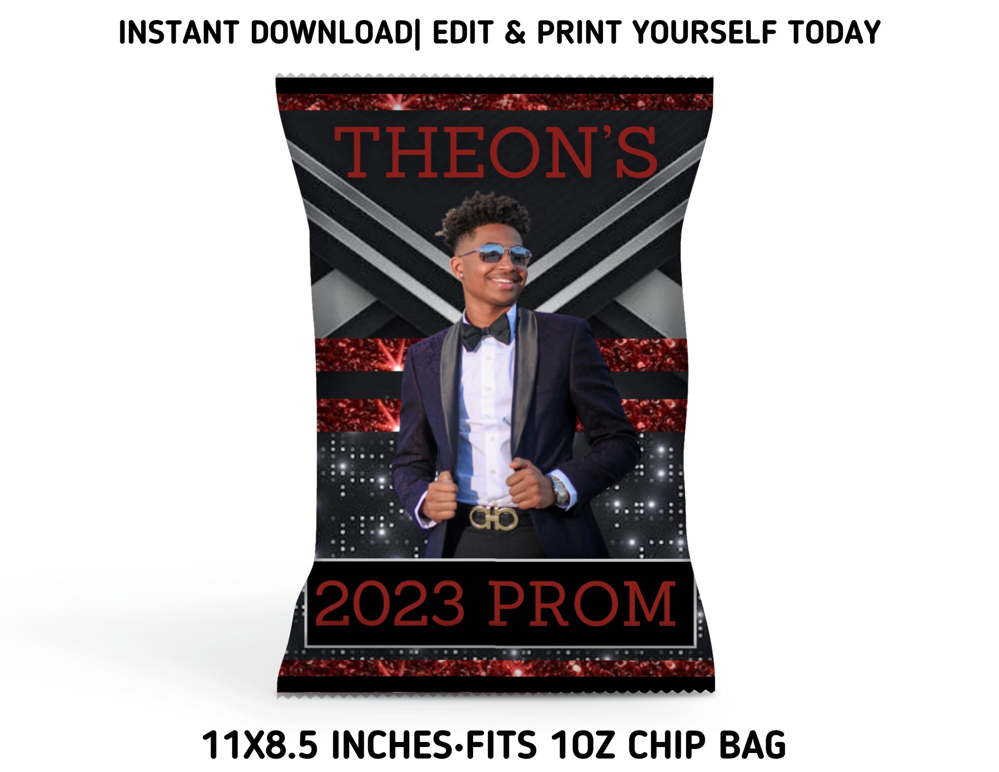 Black and Red Prom Party Template Bundle, 2023 Prom Chip Bag & Water ...