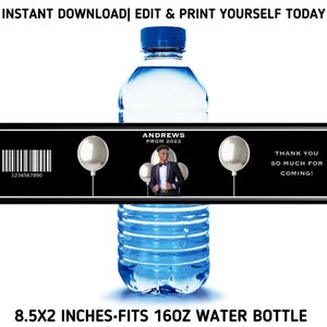 Black and Silver Prom Party Template Bundle, 2023 Prom Chip Bag & Water ...