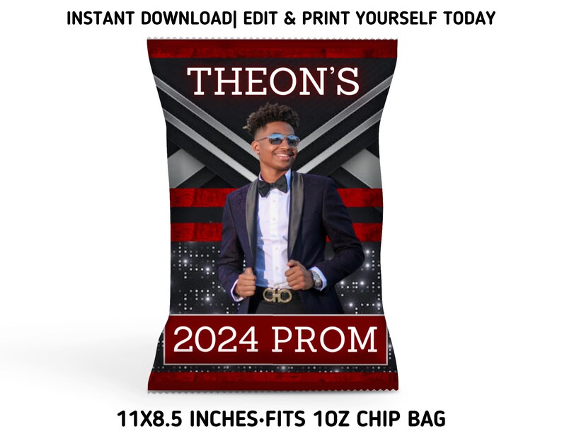 Black and Red Prom Party Template Bundle, 2024 Prom Chip Bag & Water ...
