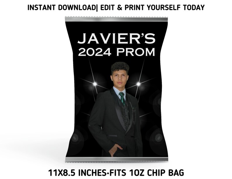 Black Prom Party Template Bundle, 2024 Prom Chip Bag & Water Bottle ...