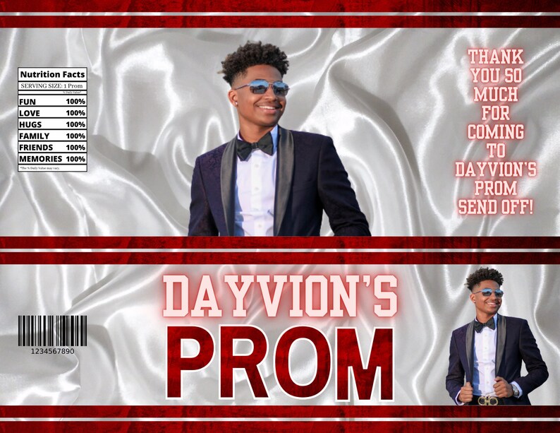 Red Prom Party Chip Bag, Water Bottle Labels & Candy Bar Wrapper ...